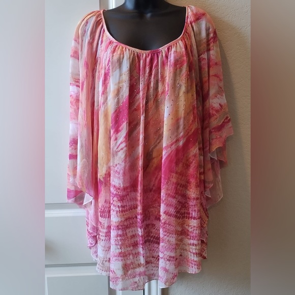 ONE WORLD | Tops | Nwt One World Chiffon Overlay Top Ruffle Pink Blouse ...